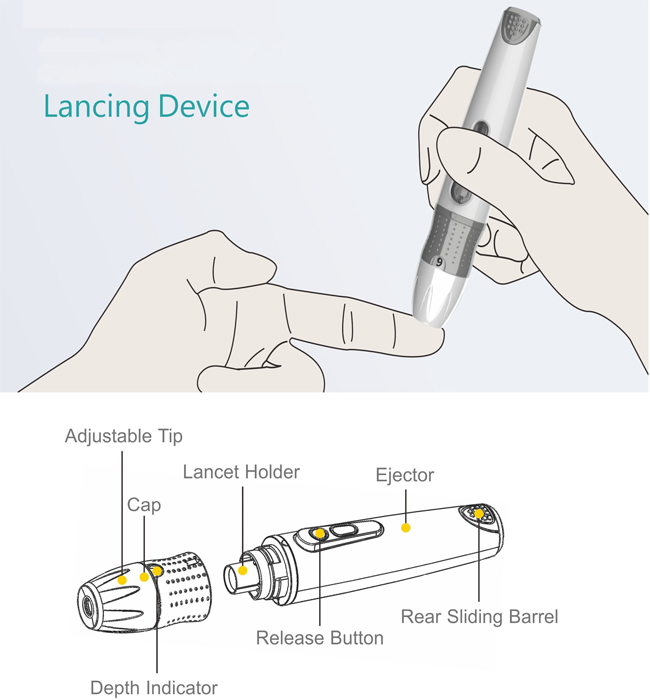 6 Depth Settings Diabetic Lancing Device For Blood Glucose Testing