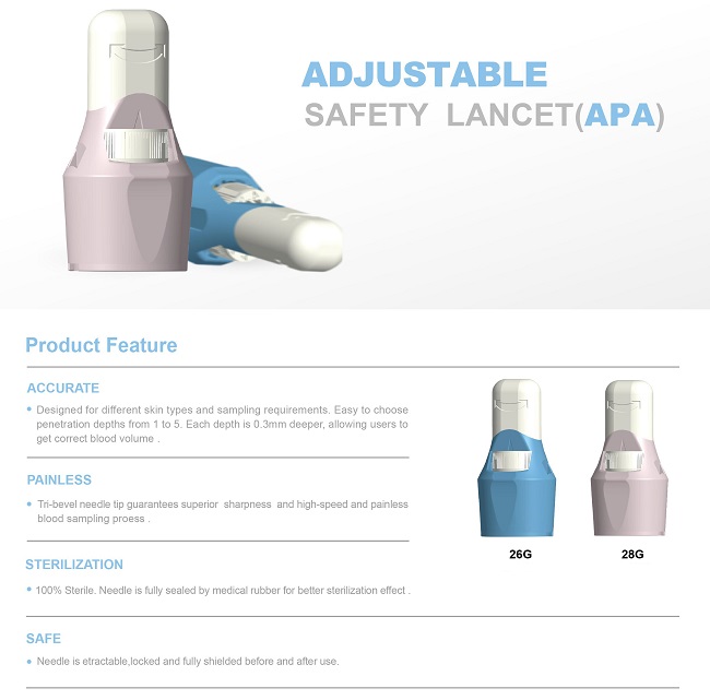 Adjustable Safety Blood Lancet with 5 Depth Settings, 28G, Pink, 50 Pcs ...