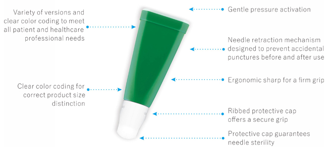 Auto Lancet Device 21G Needle 2.2mm Depth Green Color for Rapid Tests