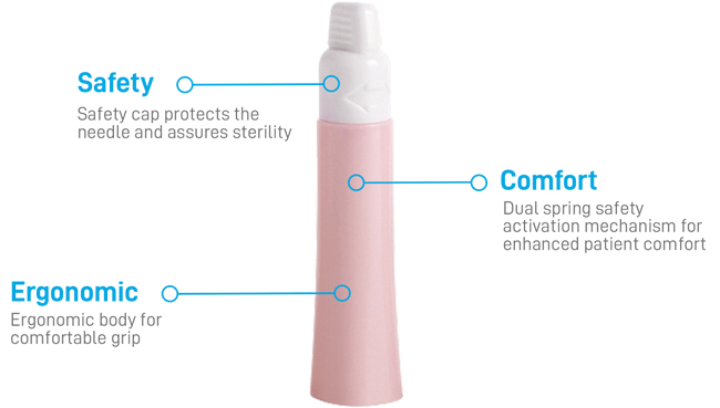 Retractable Lancet Device for Blood Glucose Testing 30G 1.5mm Pink